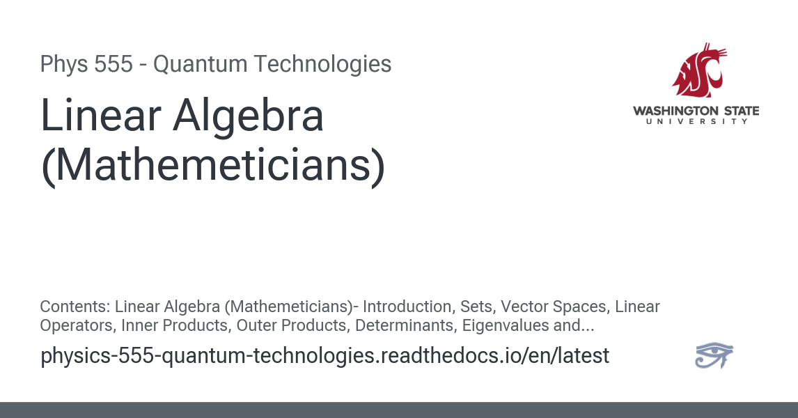 Linear Algebra (Mathemeticians) — Phys 555 - Quantum Technologies